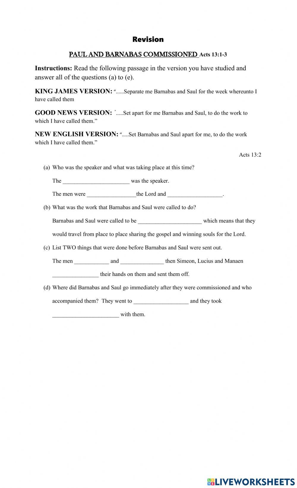 Revised Paul in Paphos online exercise for | Live Worksheets