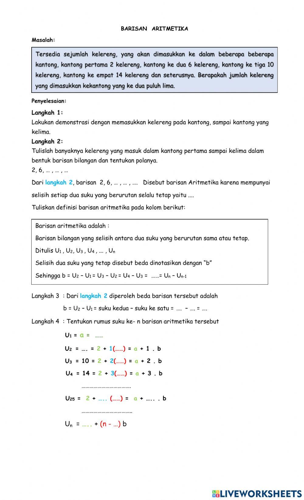 Barisan Aritmetika online exercise for | Live Worksheets