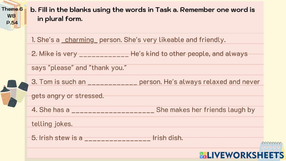 Theme 6 WB P.54 worksheet | Live Worksheets