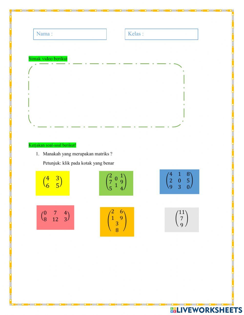 Lkpd matriks exercise for 12 | Live Worksheets
