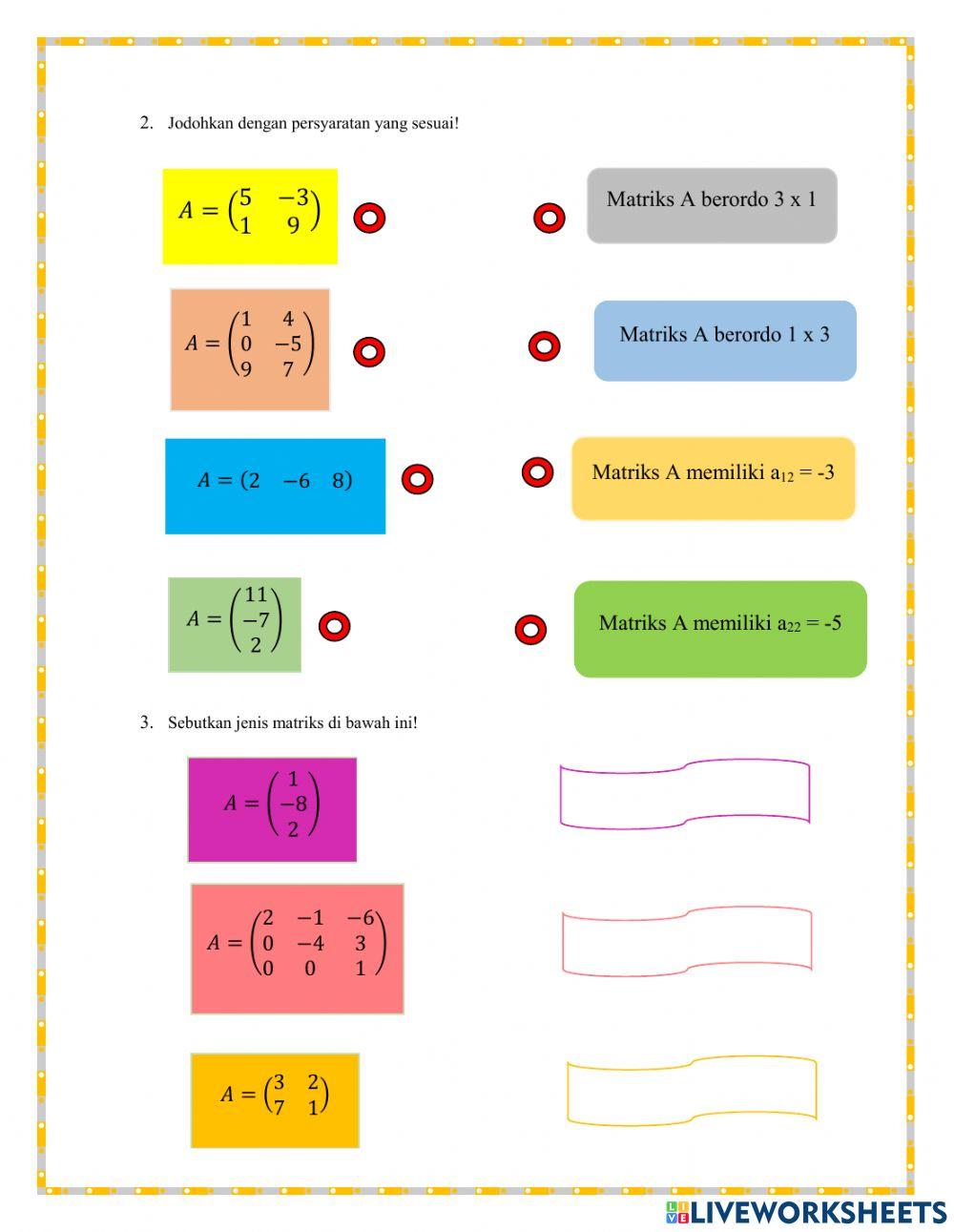 Lkpd matriks exercise for 12 | Live Worksheets