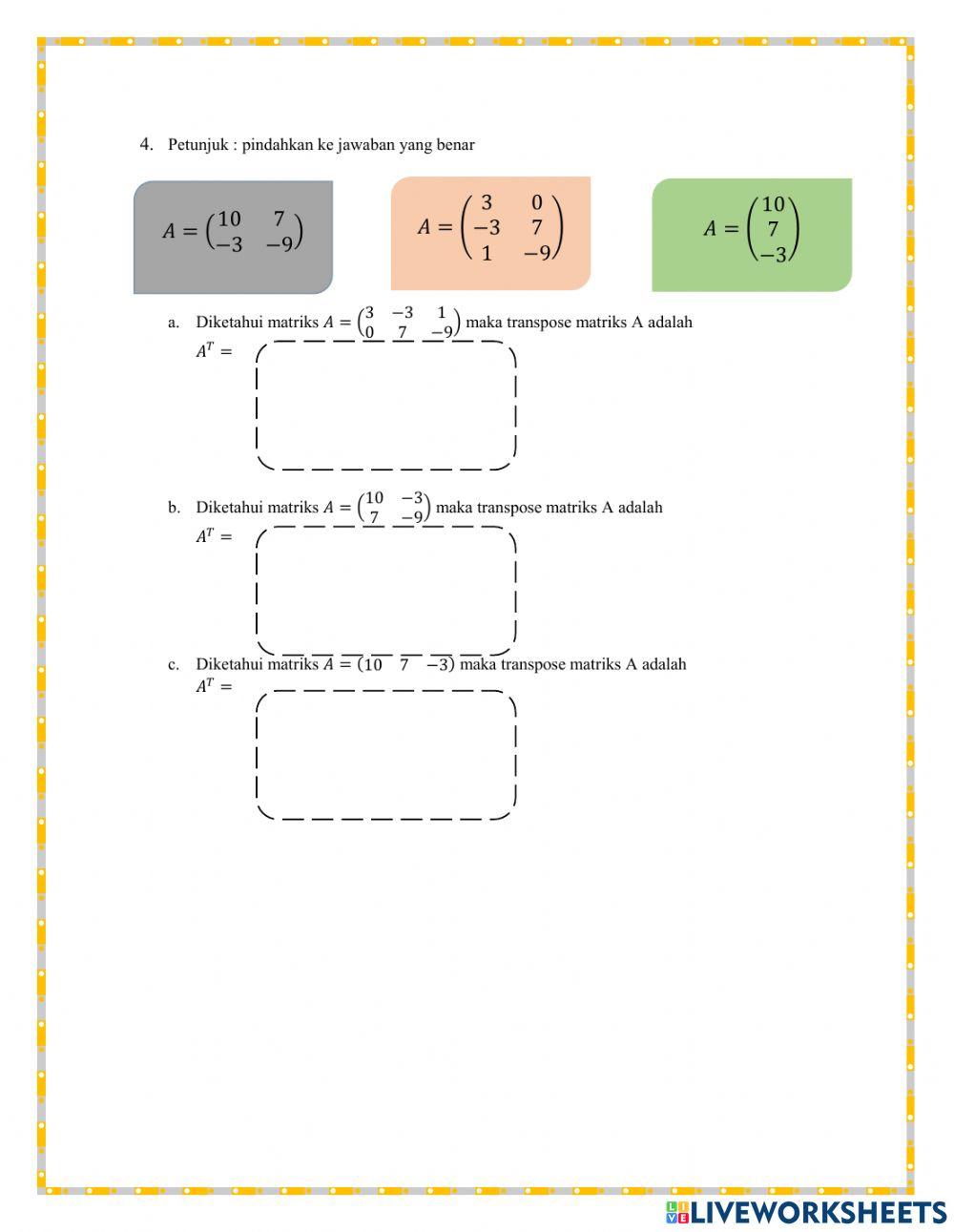 Lkpd matriks exercise for 12 | Live Worksheets