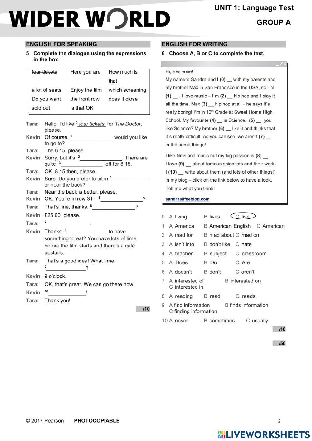 Wider World 2 unit test 1 variant A part 2 3472481