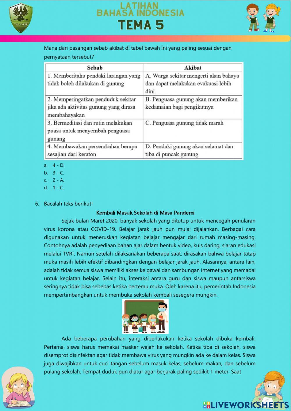 Latihan Tema 5 (Soal Literasi) online exercise for | Live Worksheets