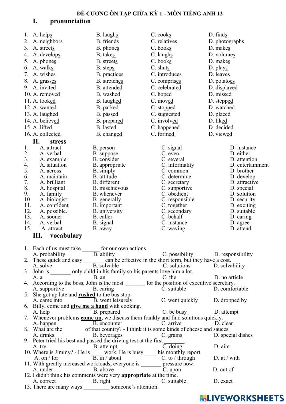 Review -g12 worksheet | Live Worksheets