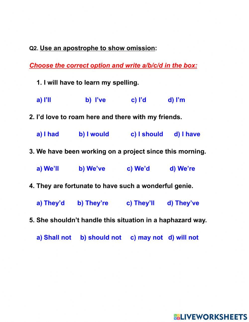 Apostrophe | Free Interactive Worksheets | 1619211
