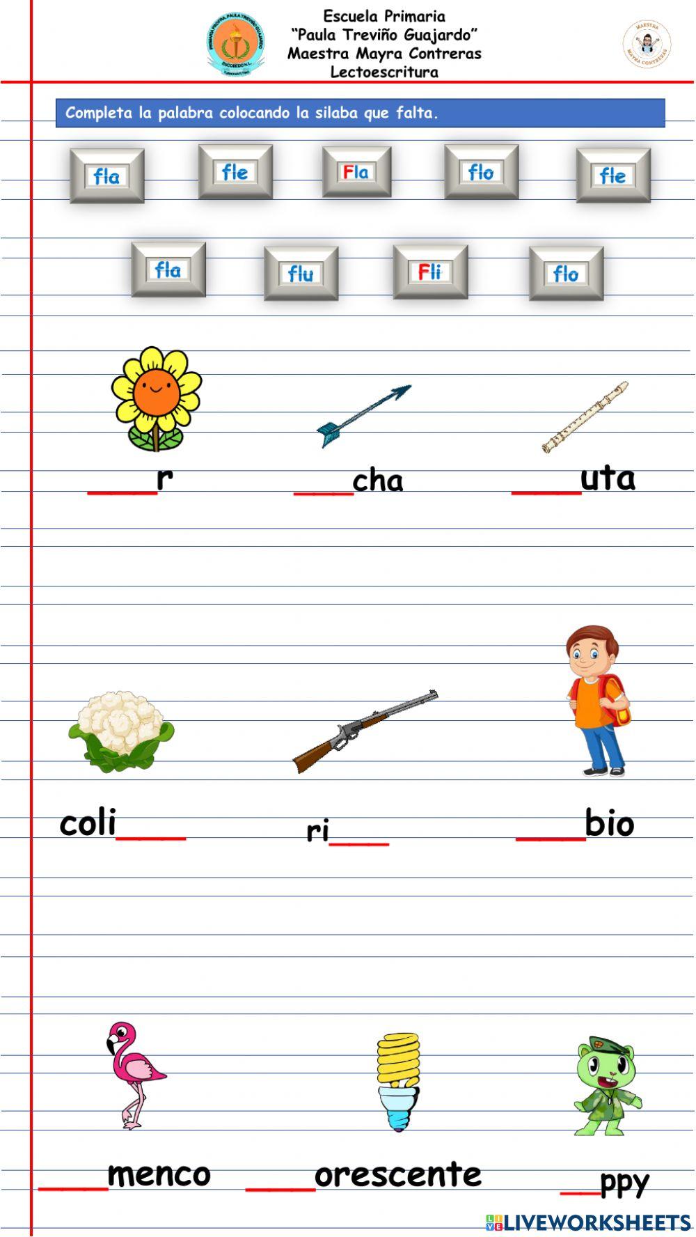 Silabas Fl worksheet | Live Worksheets