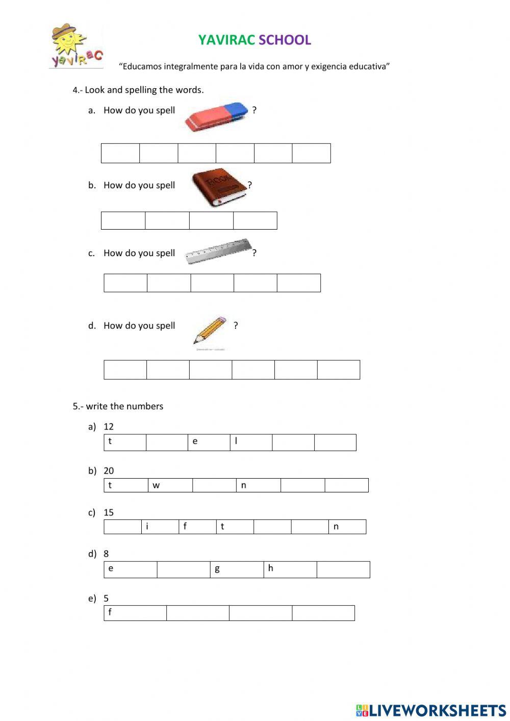 First partial evaluation worksheet | Live Worksheets