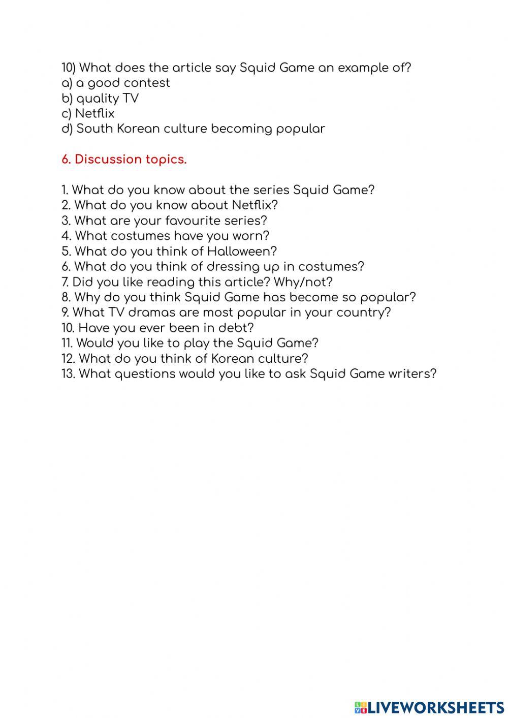 Squid game clothes in high demand worldwide worksheet | Live Worksheets