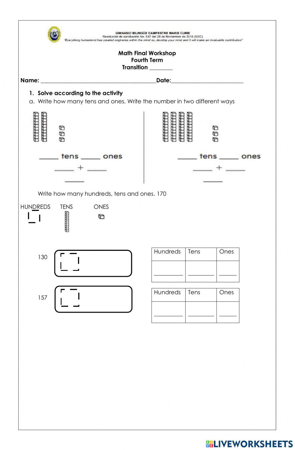 Math workshop interactive worksheet | Live Worksheets