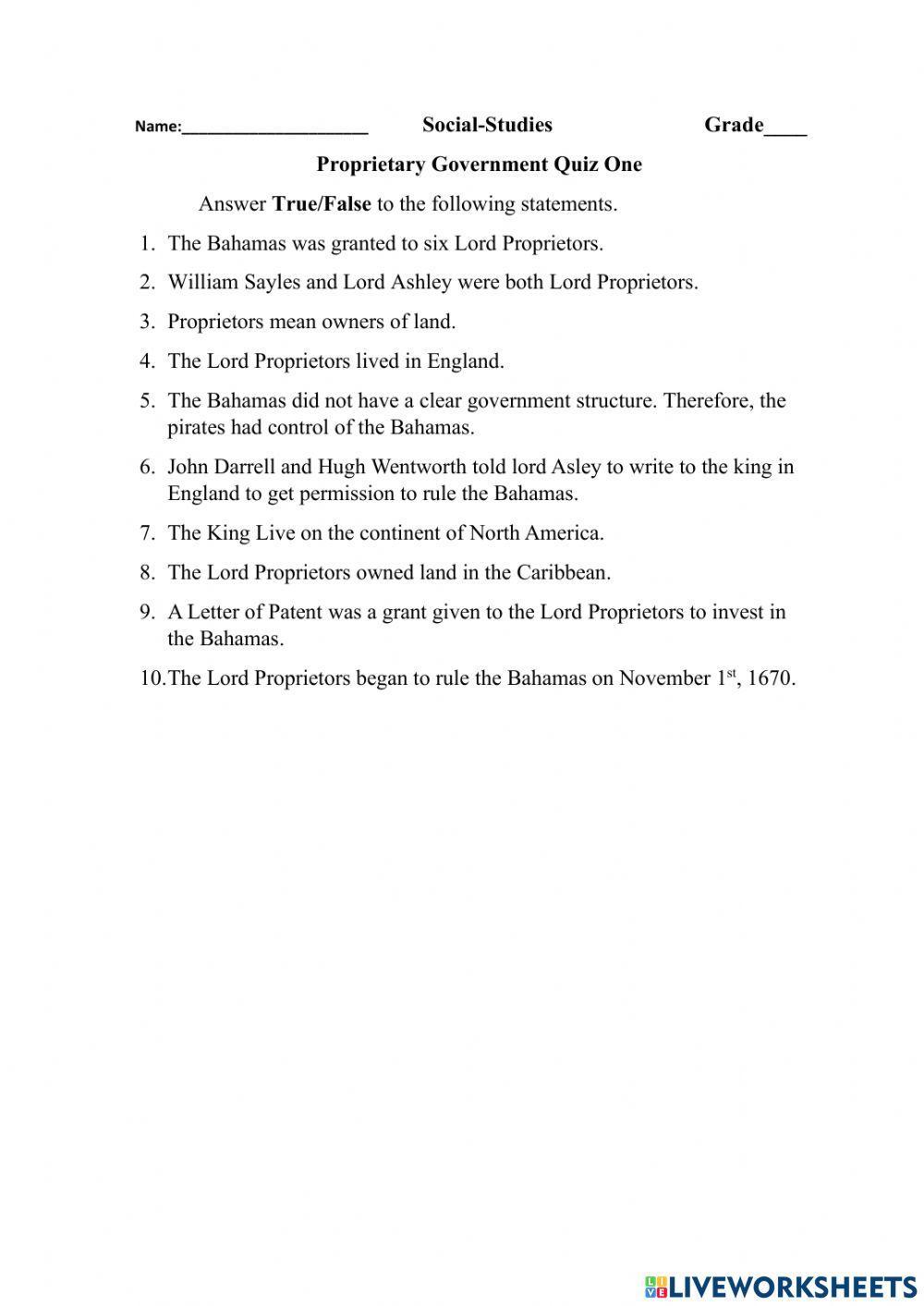 Proprietary Government Quiz One online exercise for | Live Worksheets