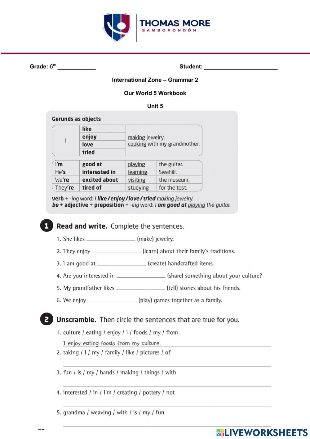 Unit 5: Grammar 2 online exercise for | Live Worksheets