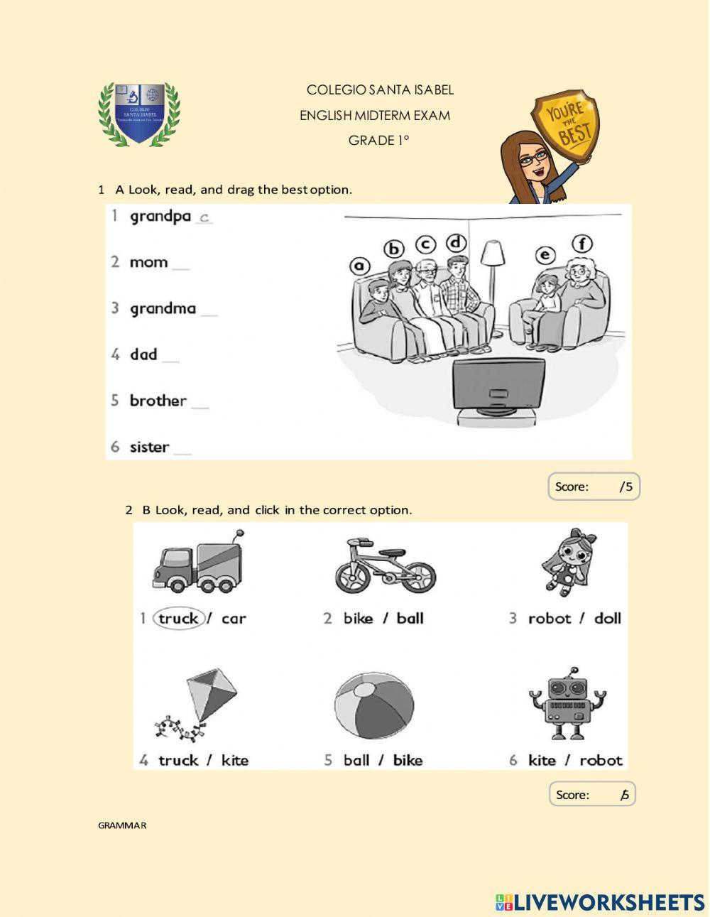 SECOND MIDTERM EXAM-GRADE 1° online exercise for | Live Worksheets