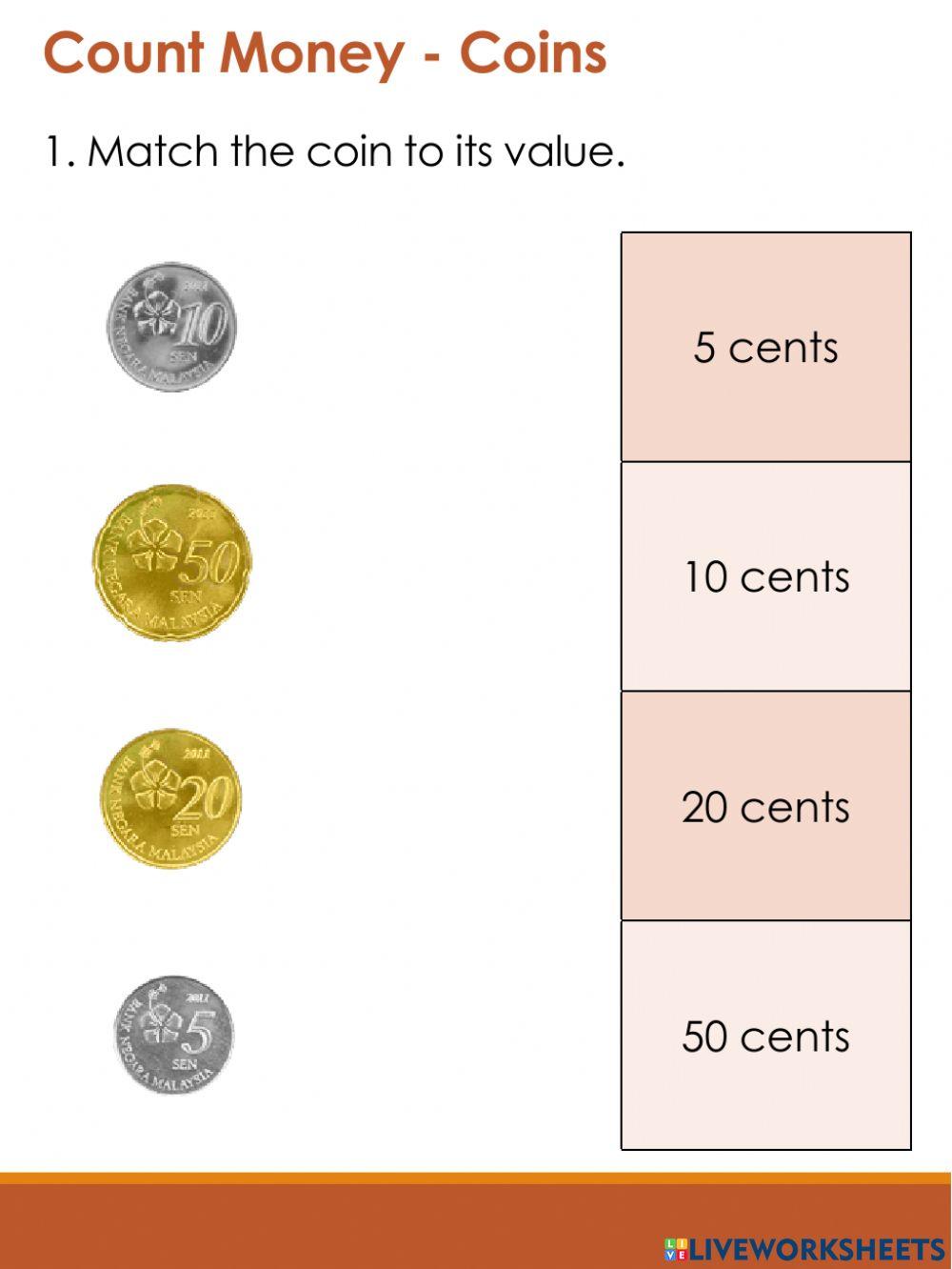 Counting Coins (Malaysian Money) worksheet | Live Worksheets