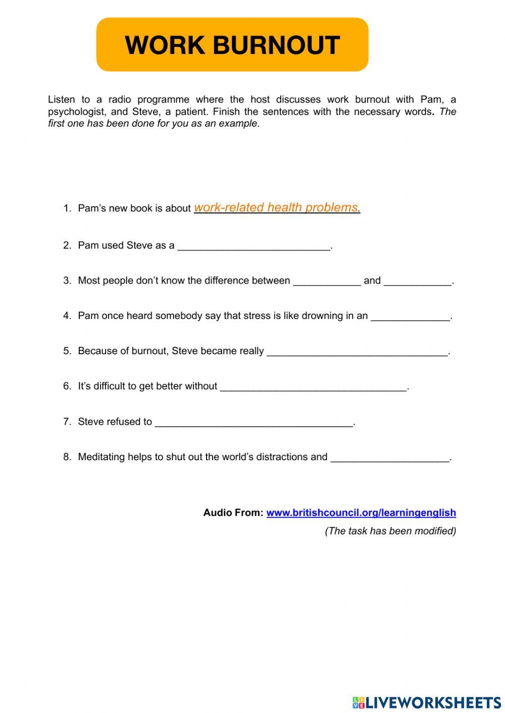 Listening Work Burnout online exercise for | Live Worksheets
