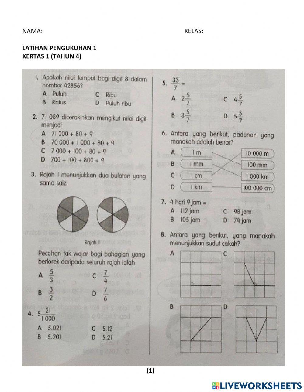 Kertas 1 exercise for 4-6 | Live Worksheets