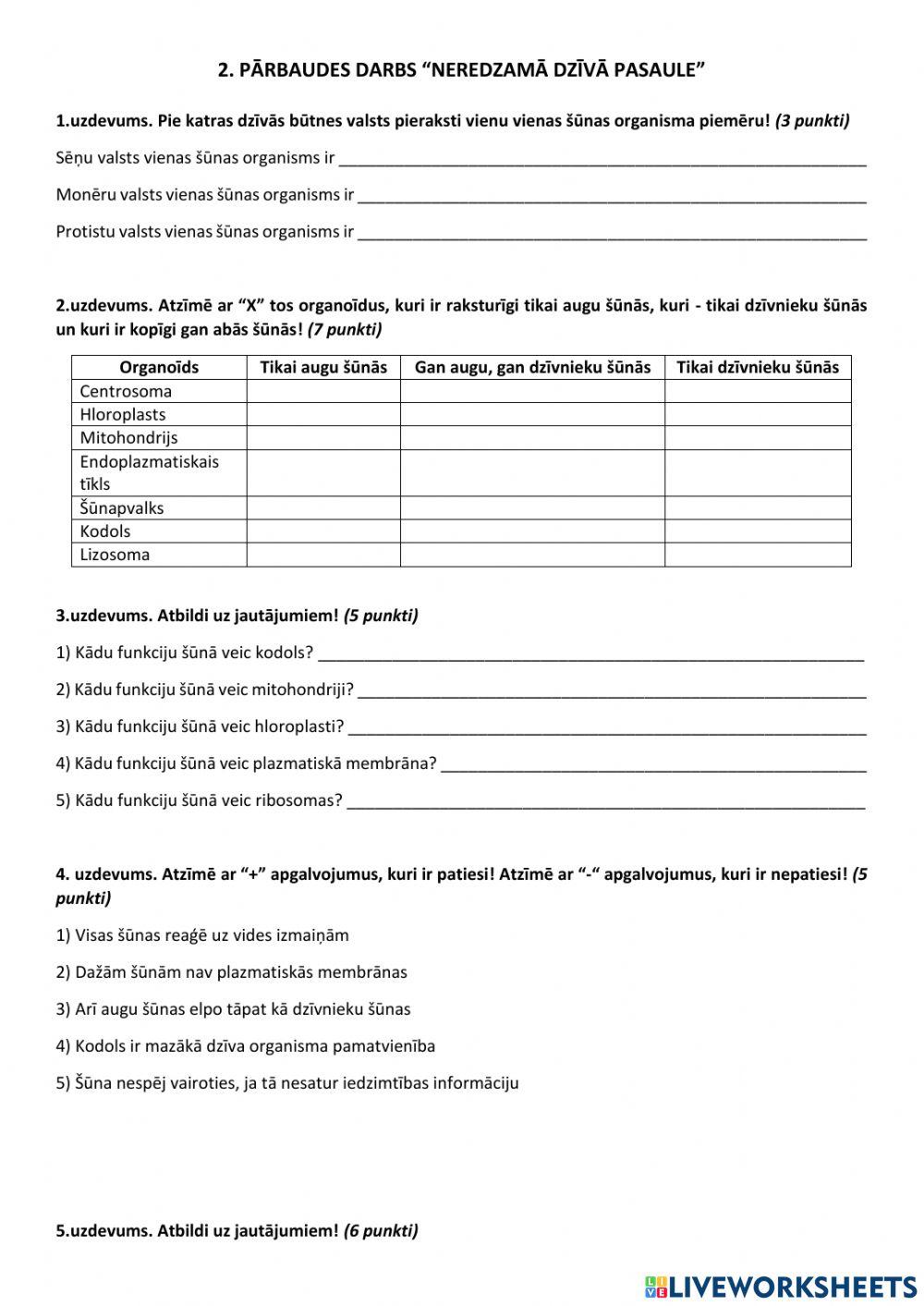 2. PĀRBAUDES DARBS “NEREDZAMĀ DZĪVĀ PASAULE” online exercise for | Live ...