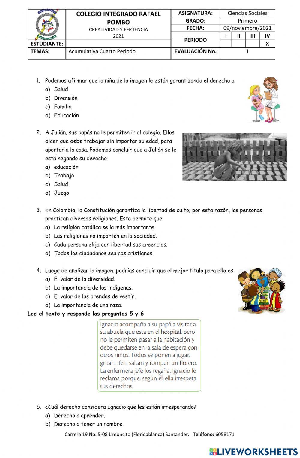 Evaluación Online Exercise For Primero Live Worksheets