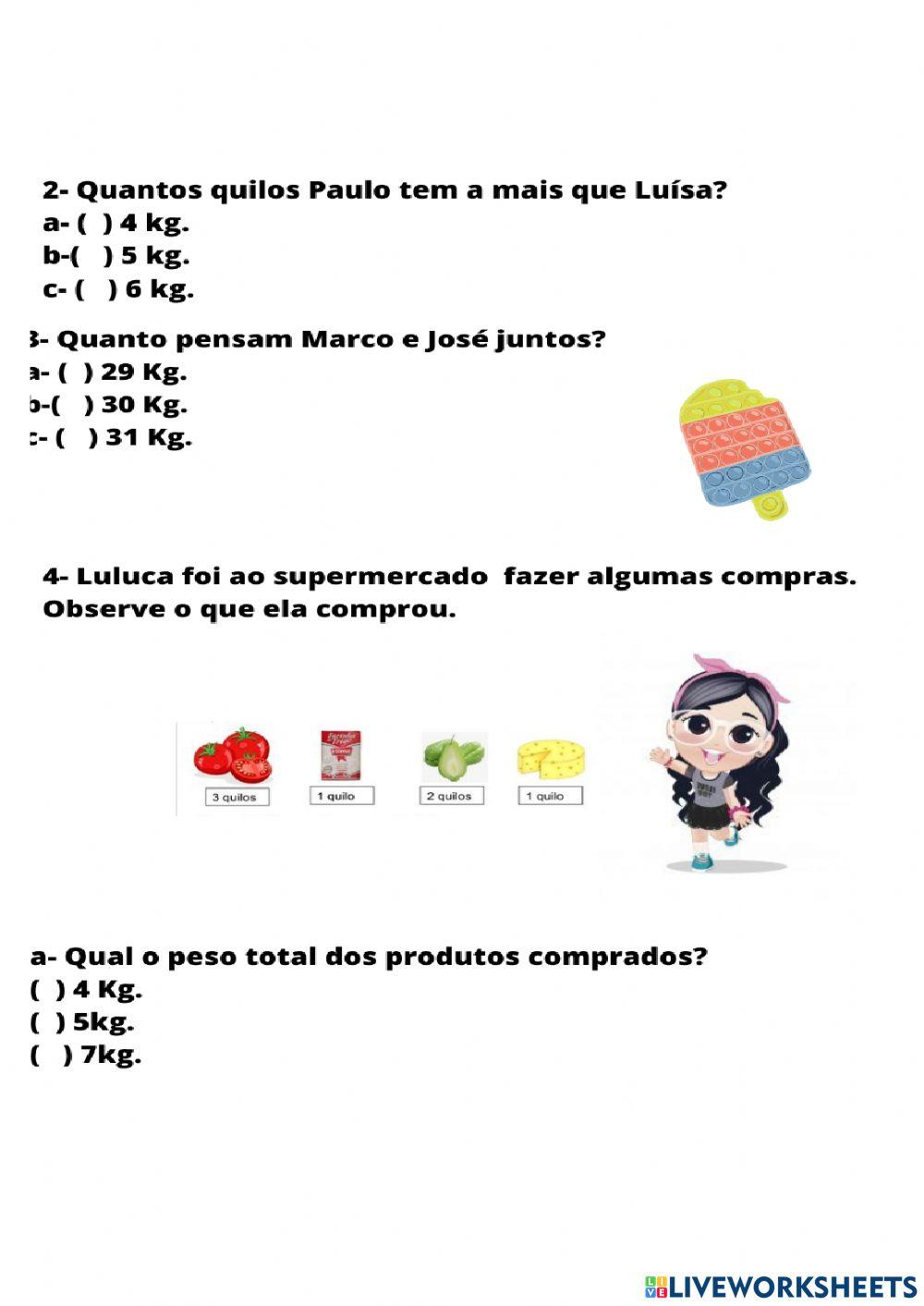 Grandezas e Medidas worksheet for 2° ano | Live Worksheets