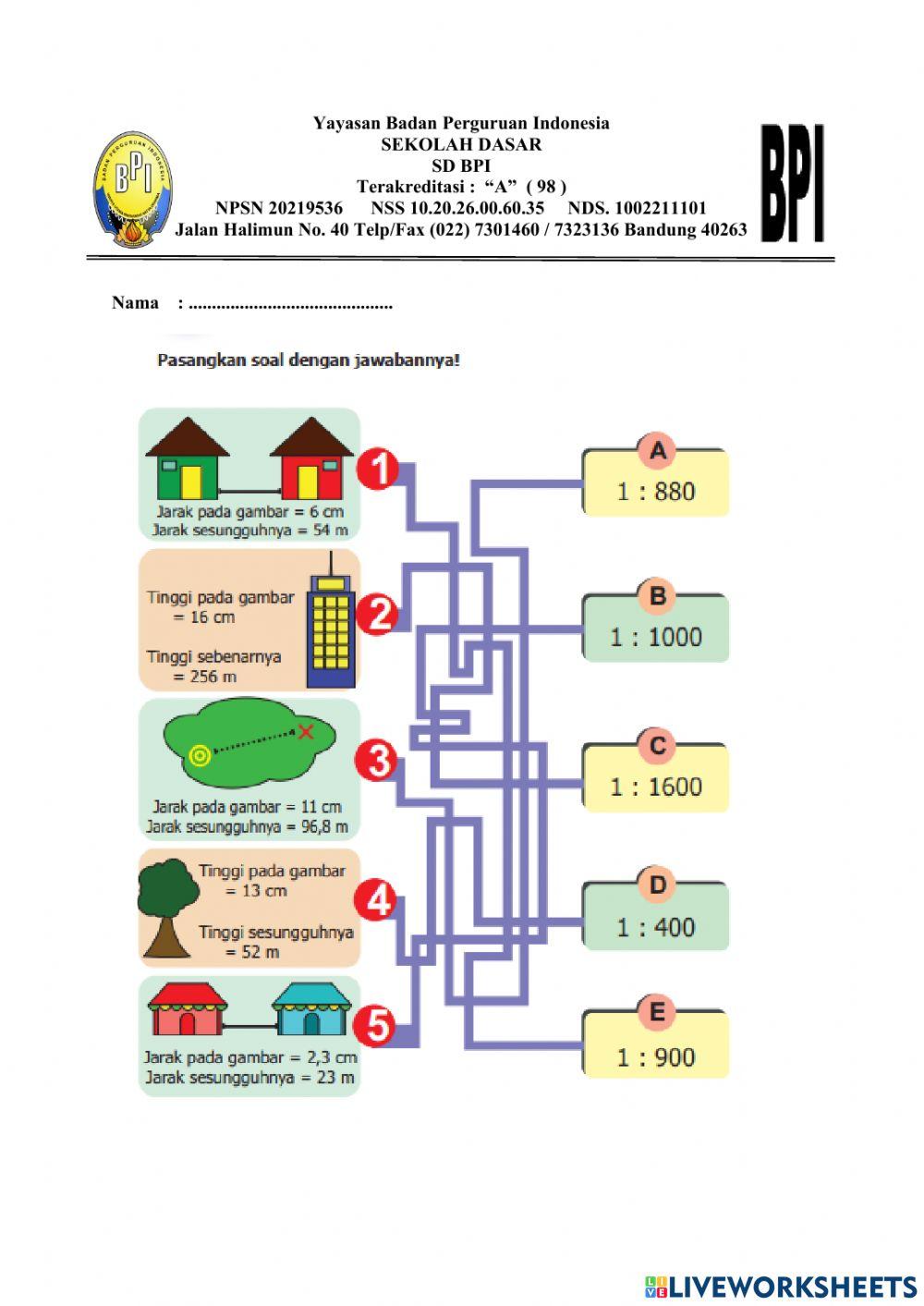 Skala dan Perbandingan interactive worksheet | Live Worksheets