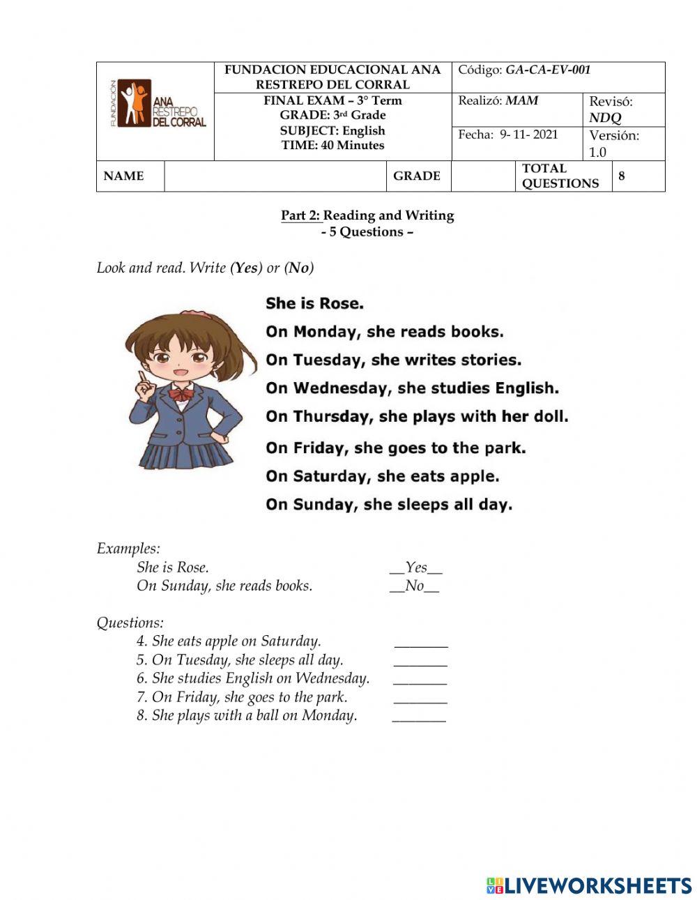 3rd Grade - Final Exam - III Term online exercise for | Live Worksheets
