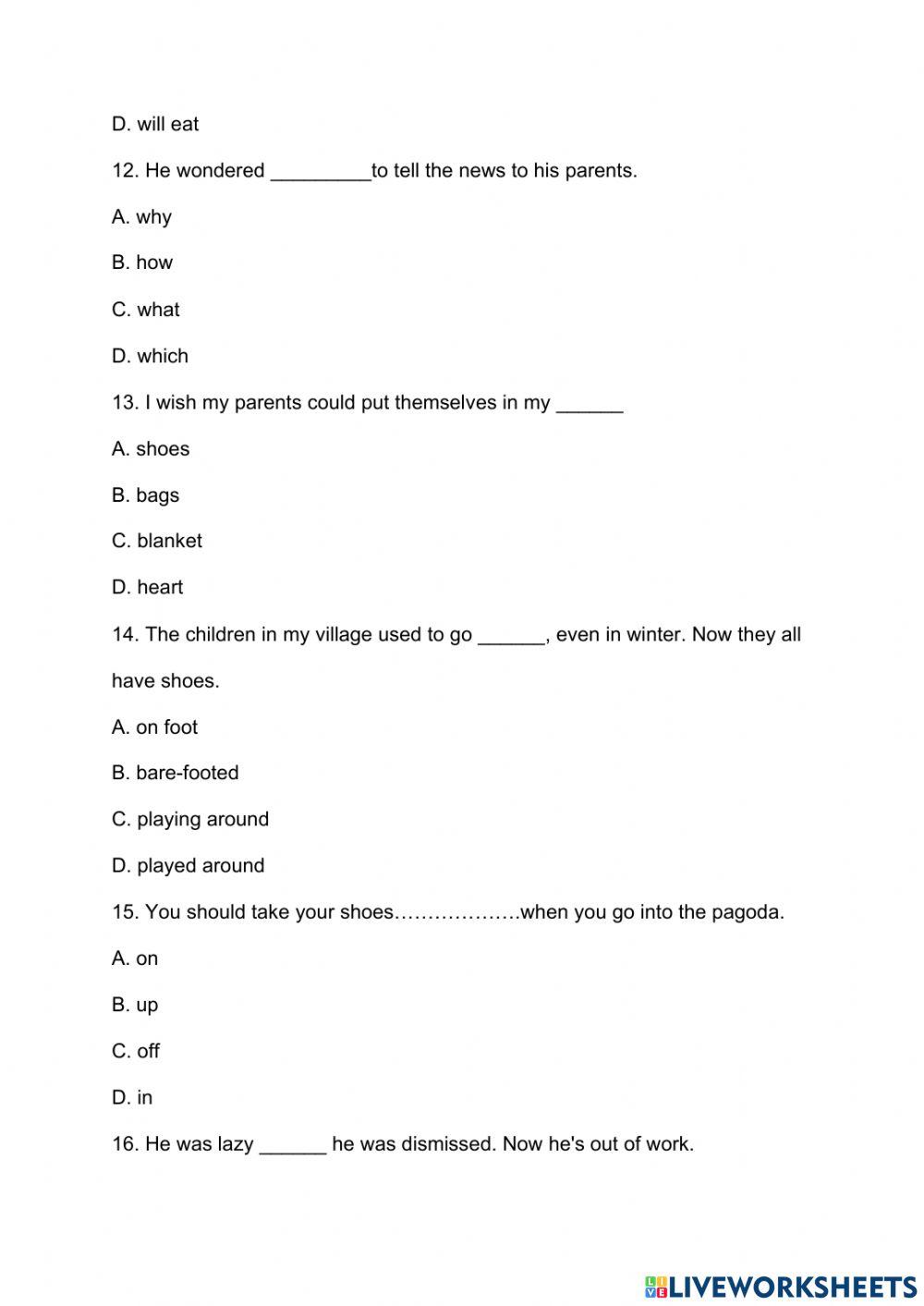 Grade 9 - Mid-term revision worksheet | Live Worksheets