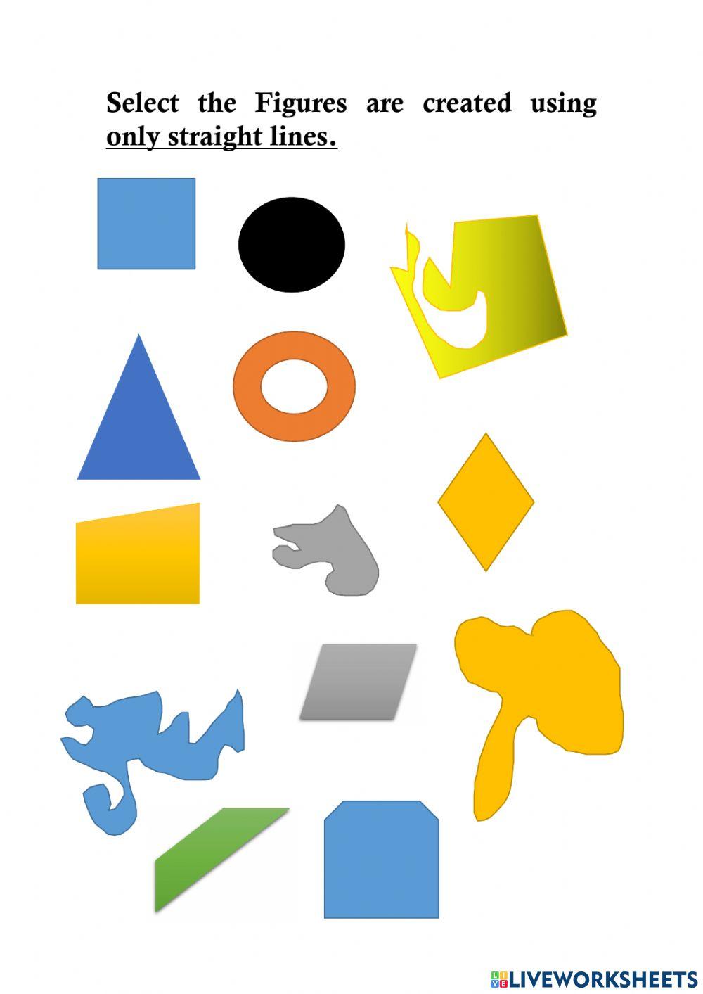 Select the figures created by straight lines worksheet | Live Worksheets