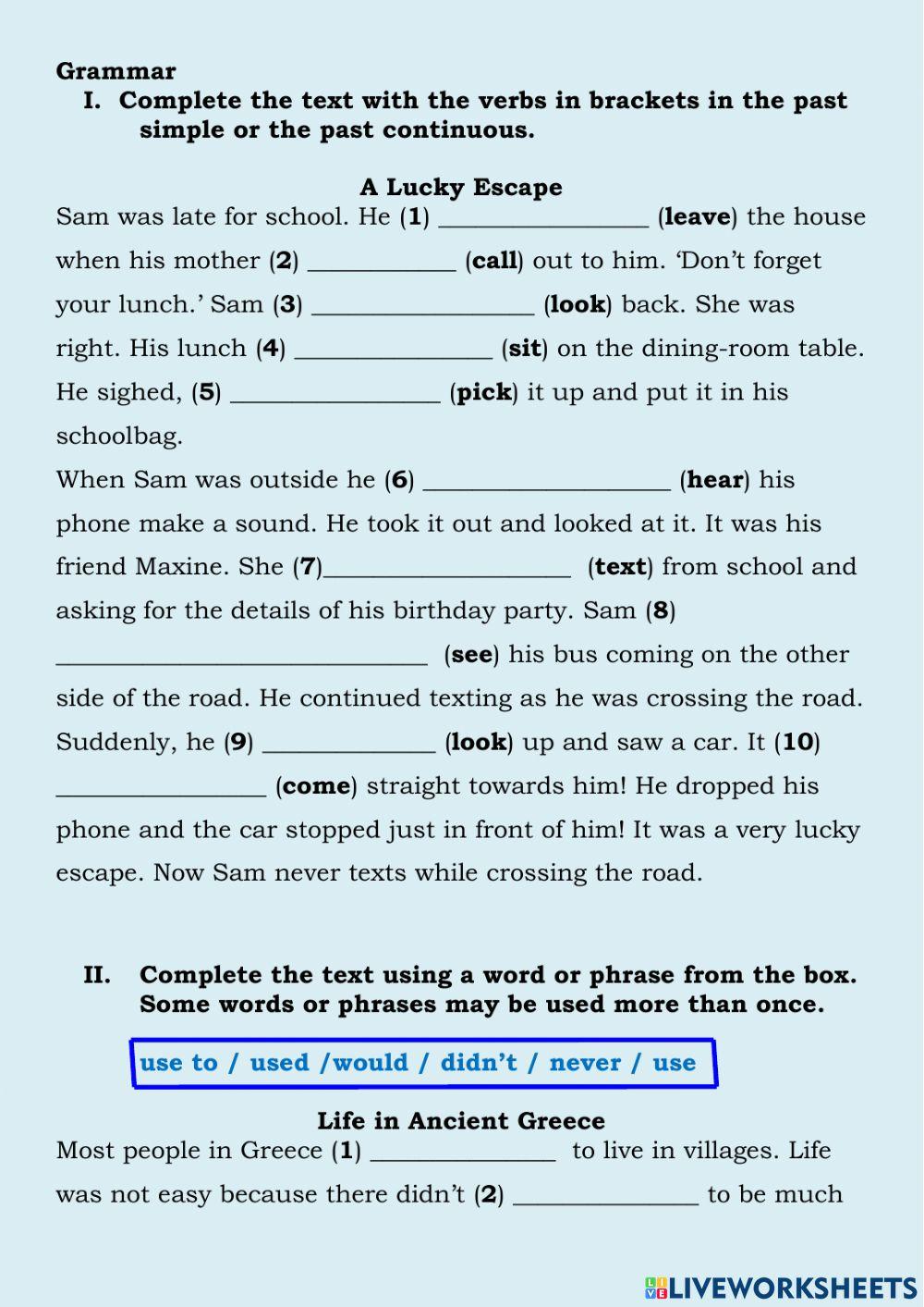 Grammar and Reading Test 2 Class 8th online exercise for | Live Worksheets