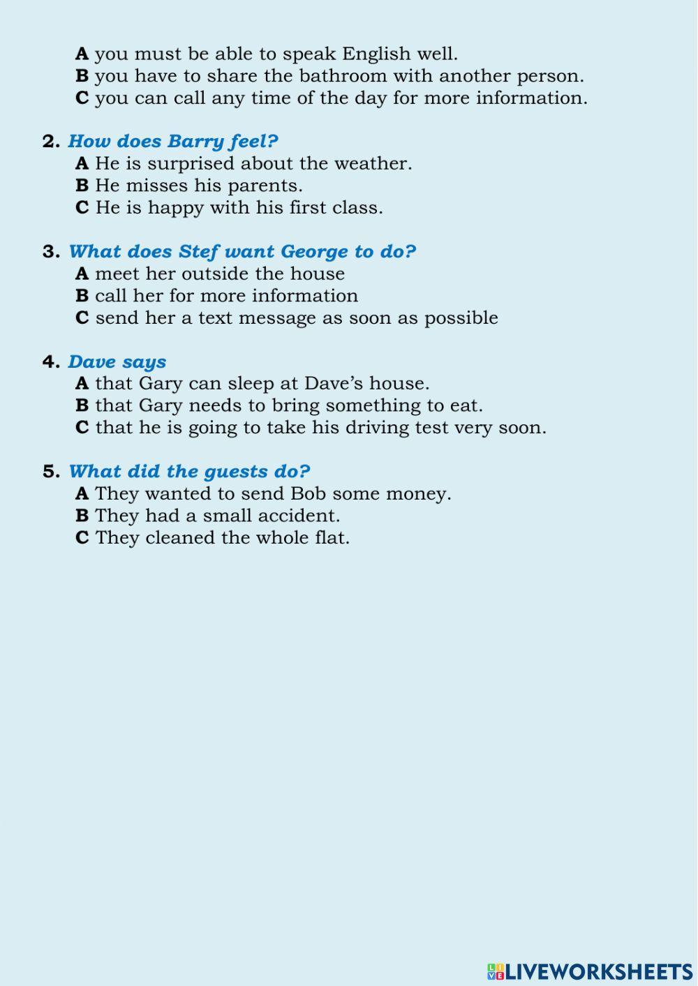 Grammar and Reading Test 2 Class 8th online exercise for | Live Worksheets