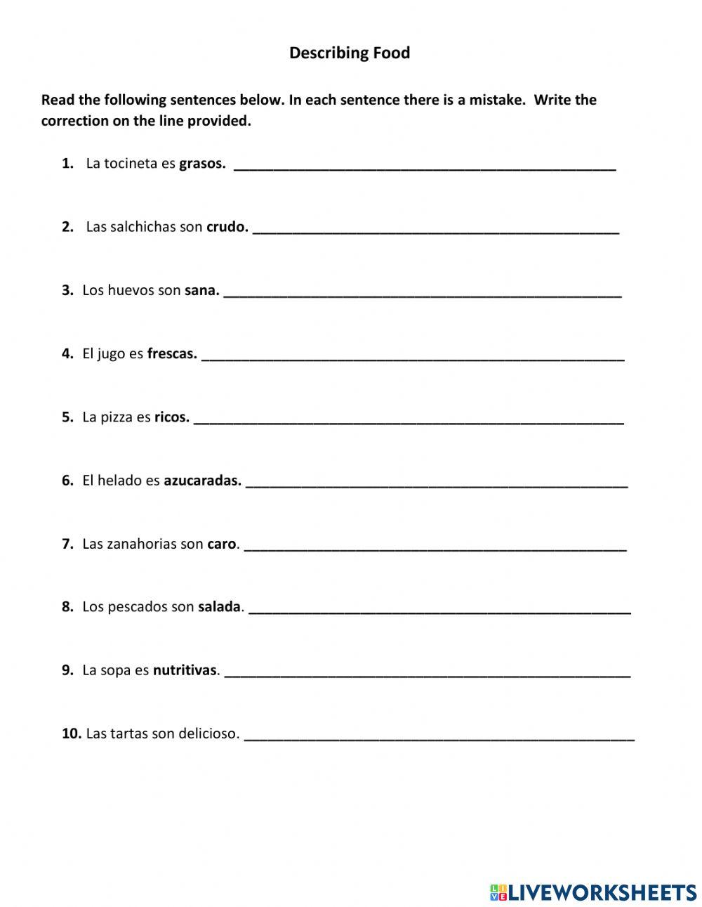 Food descriptions worksheet | Live Worksheets