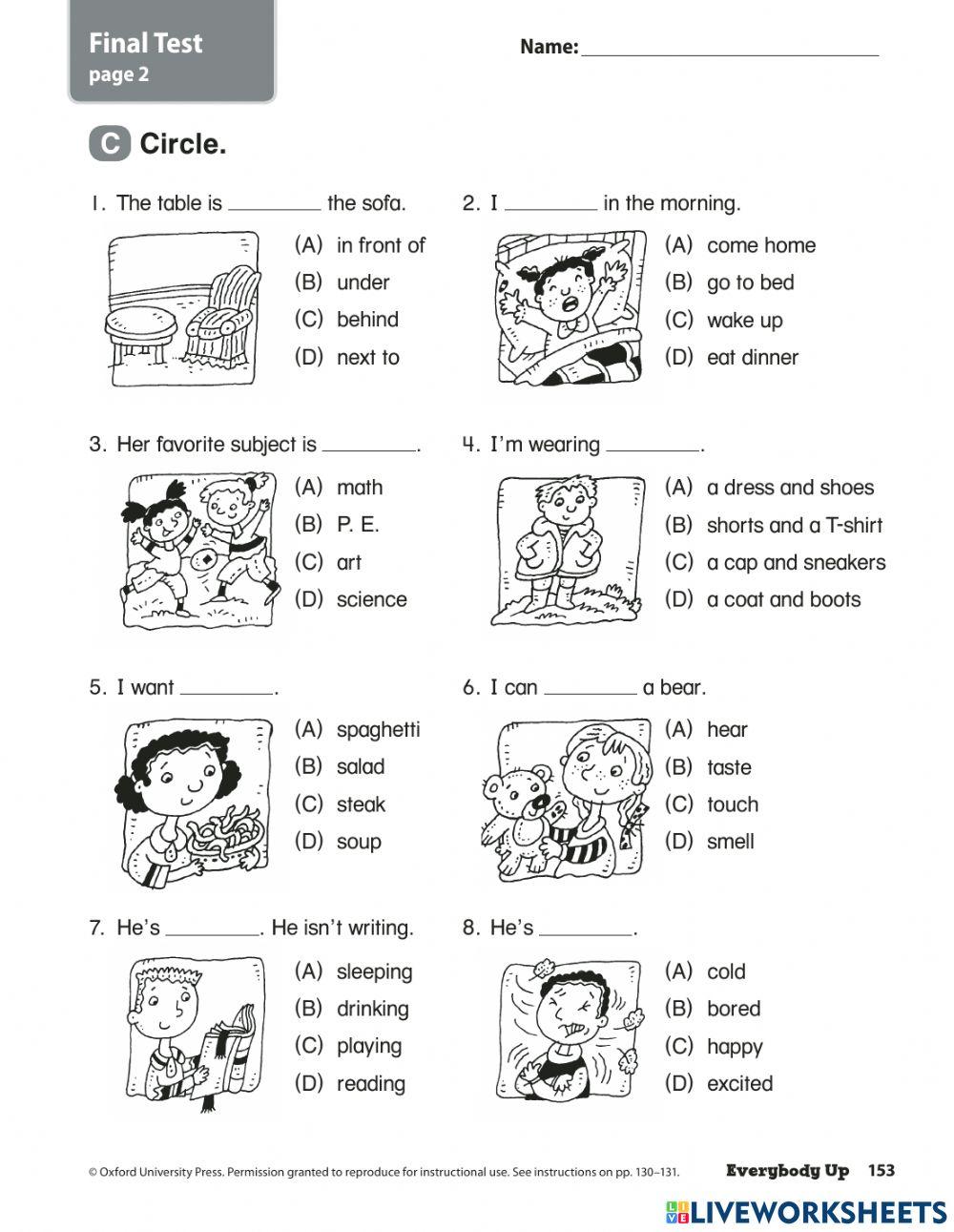 Finale test up 2 | Free Interactive Worksheets | 1624005