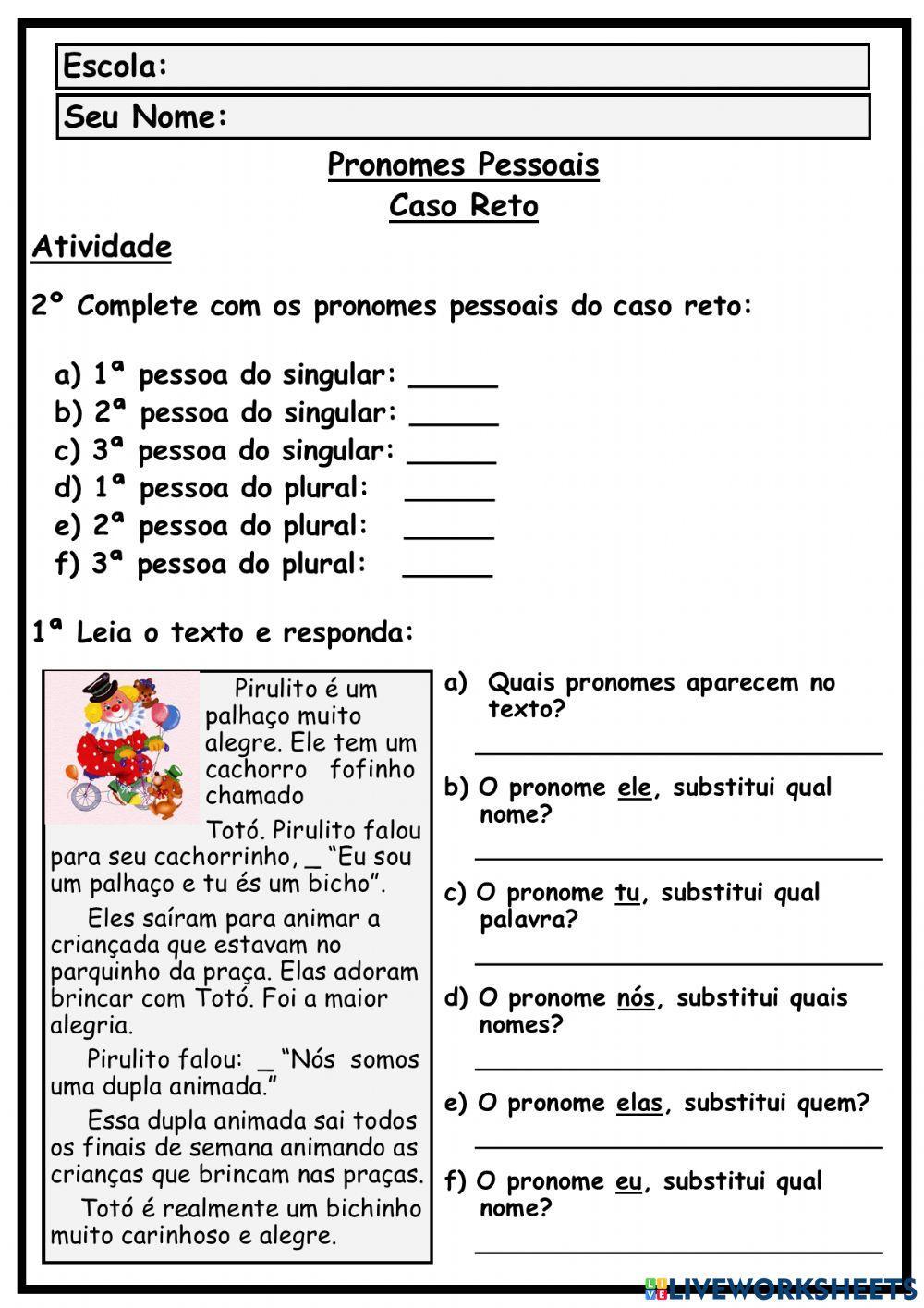 Atividades Com Pronomes Pessoais - LIBRAIN