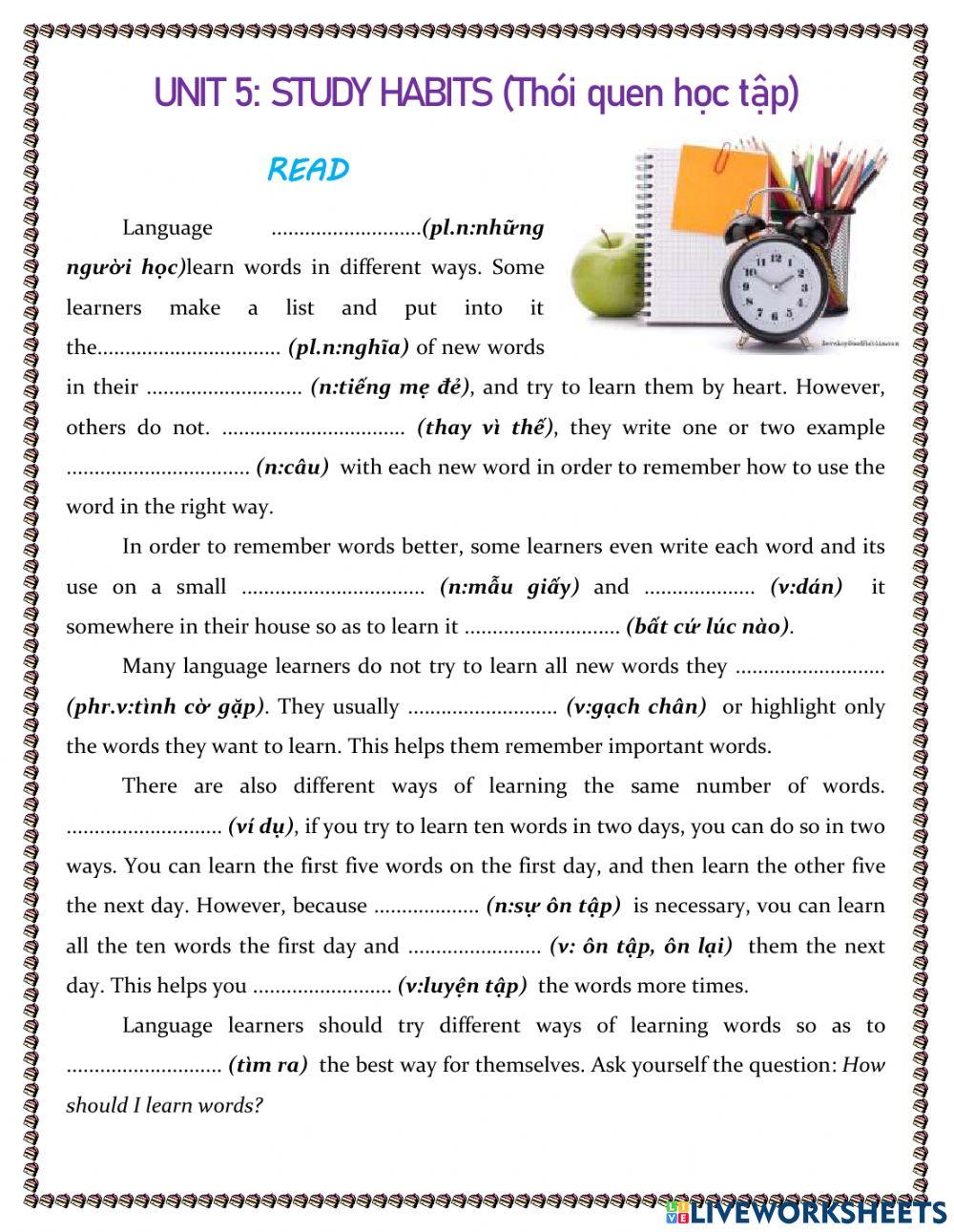G8-u5-read worksheet | Live Worksheets