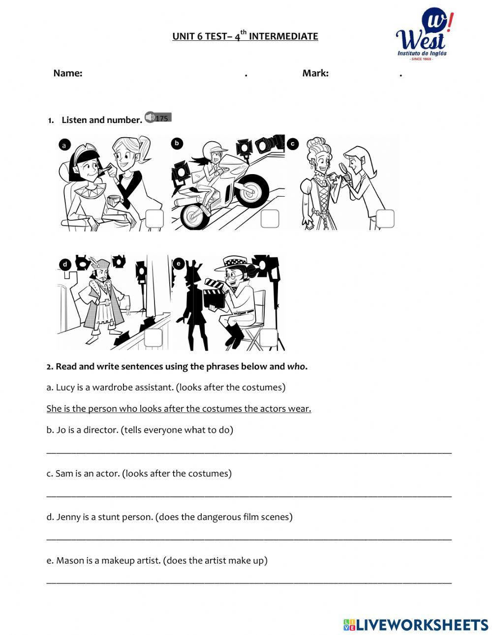 Unit 6 test 1624187 | MScoltrinari | Live Worksheets