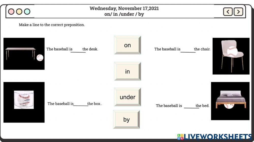On in under by worksheet | Live Worksheets