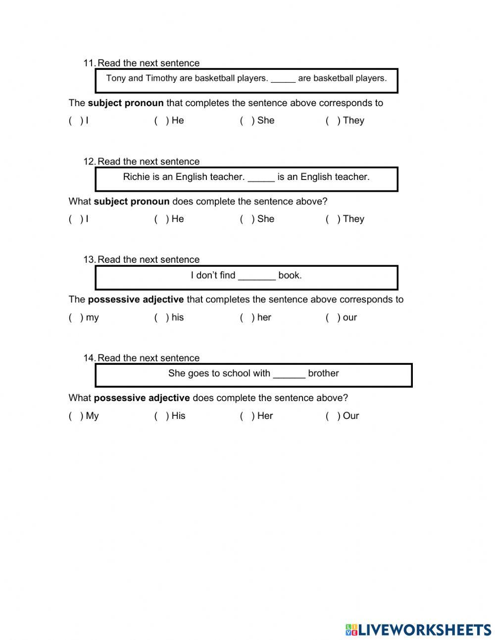 Test Practice Language 4° worksheet | Live Worksheets