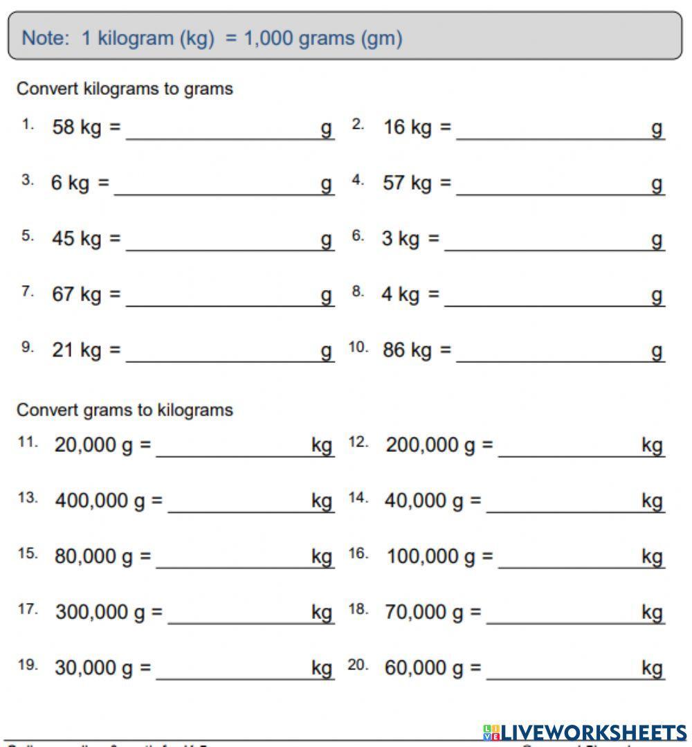 Converting Kilogram To Gram Worksheet Live Worksheets 40 OFF Converting Kilogram To Gram Worksheet Live Worksheets 40 OFF