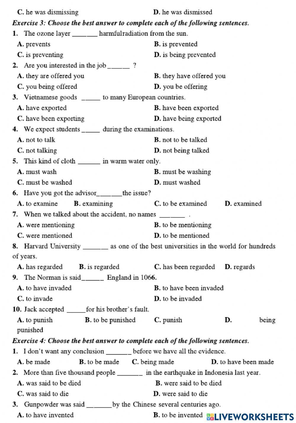Grade 12 - Pass… | Free Interactive Worksheets | 1697775