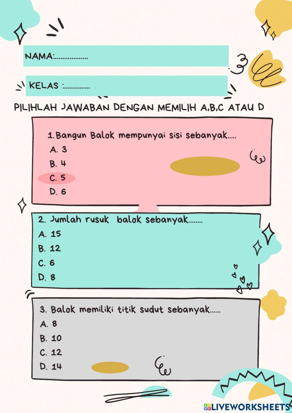 Kelas 6 bangun balok worksheet | Live Worksheets