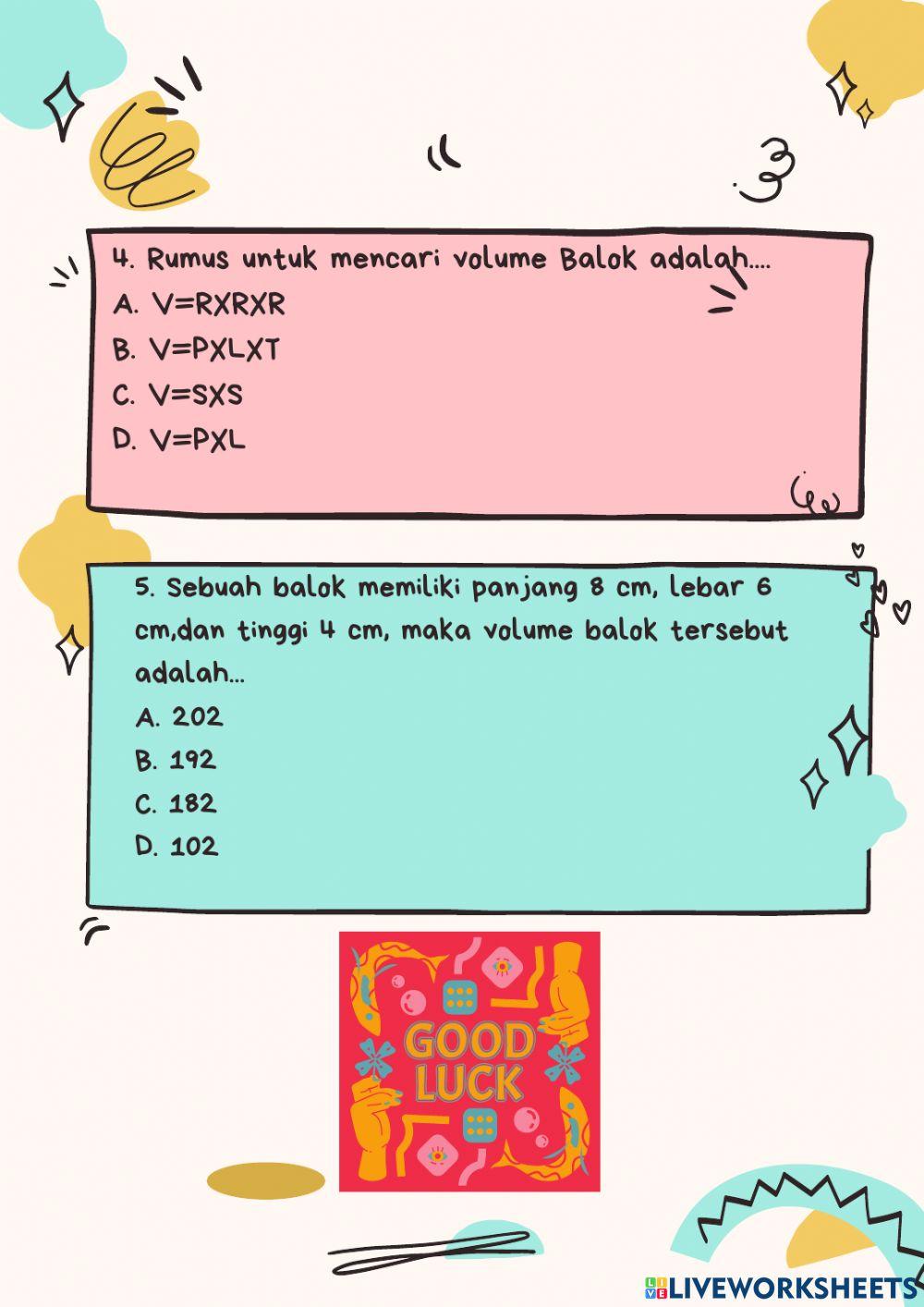 Kelas 6 bangun balok worksheet | Live Worksheets