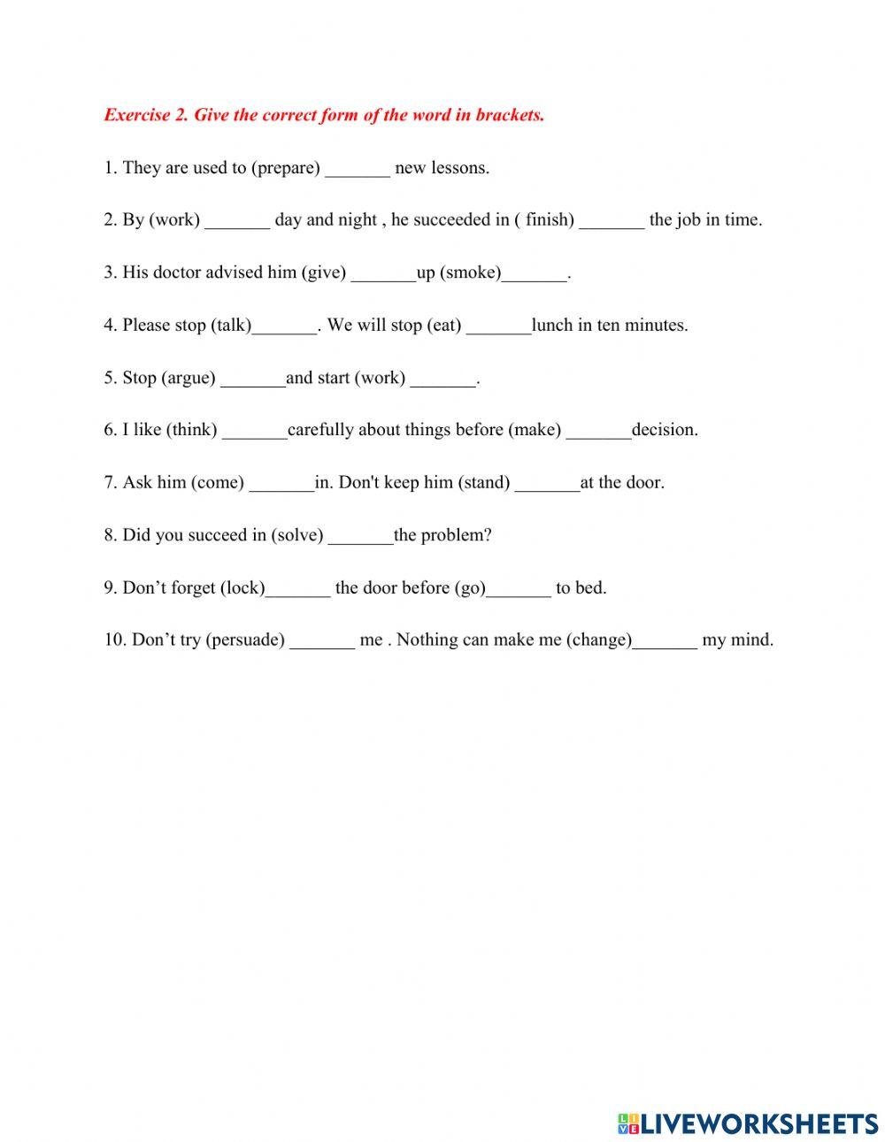 Grade 8 worksheet exercise for 8 | Live Worksheets