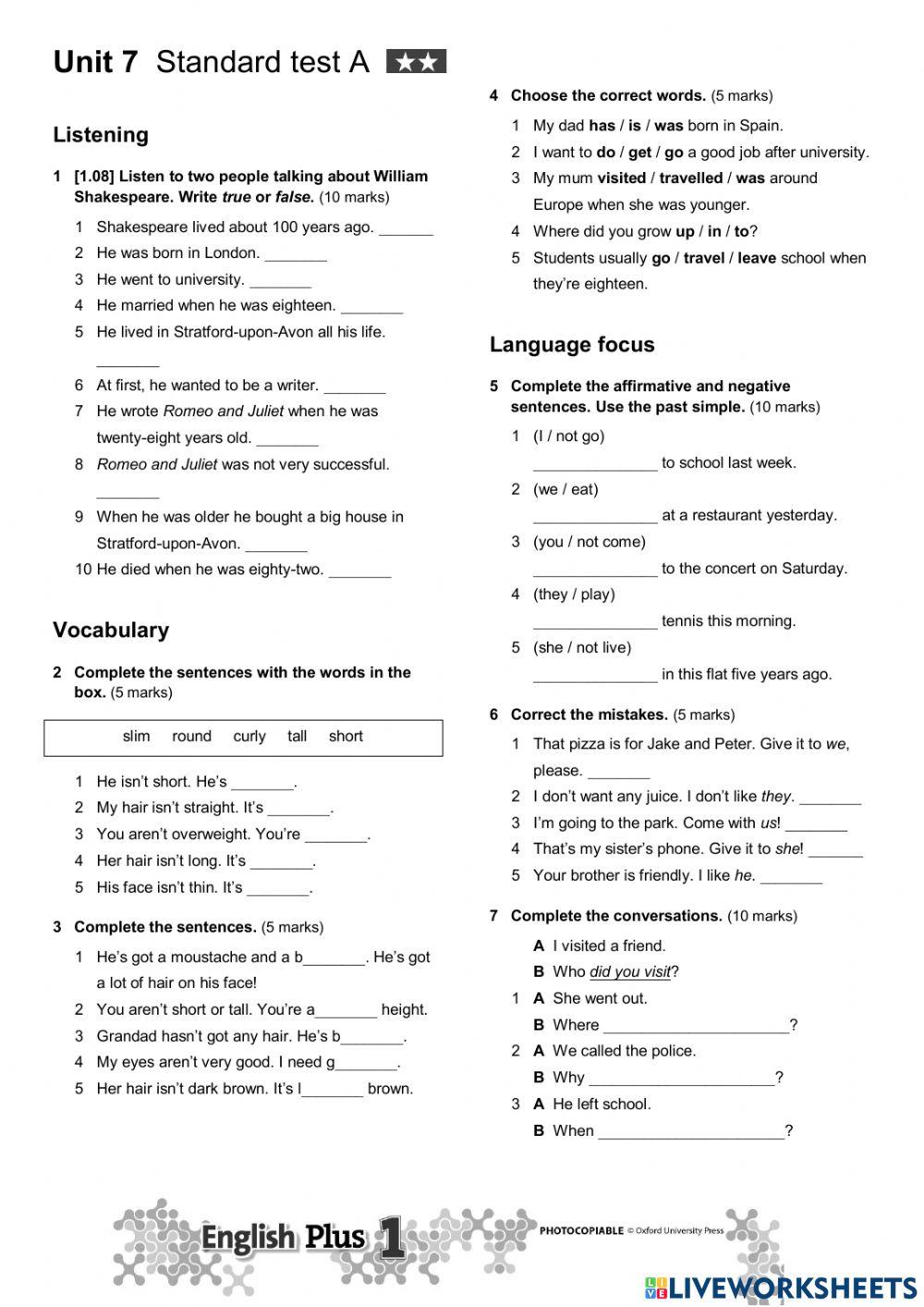 English Plus 1 … | Free Interactive Worksheets | 4016143