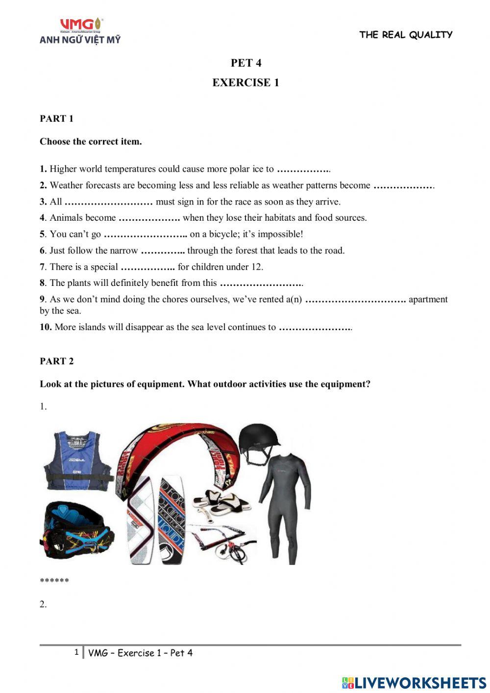 Online practice 1 - Pet 4 interactive worksheet | Live Worksheets