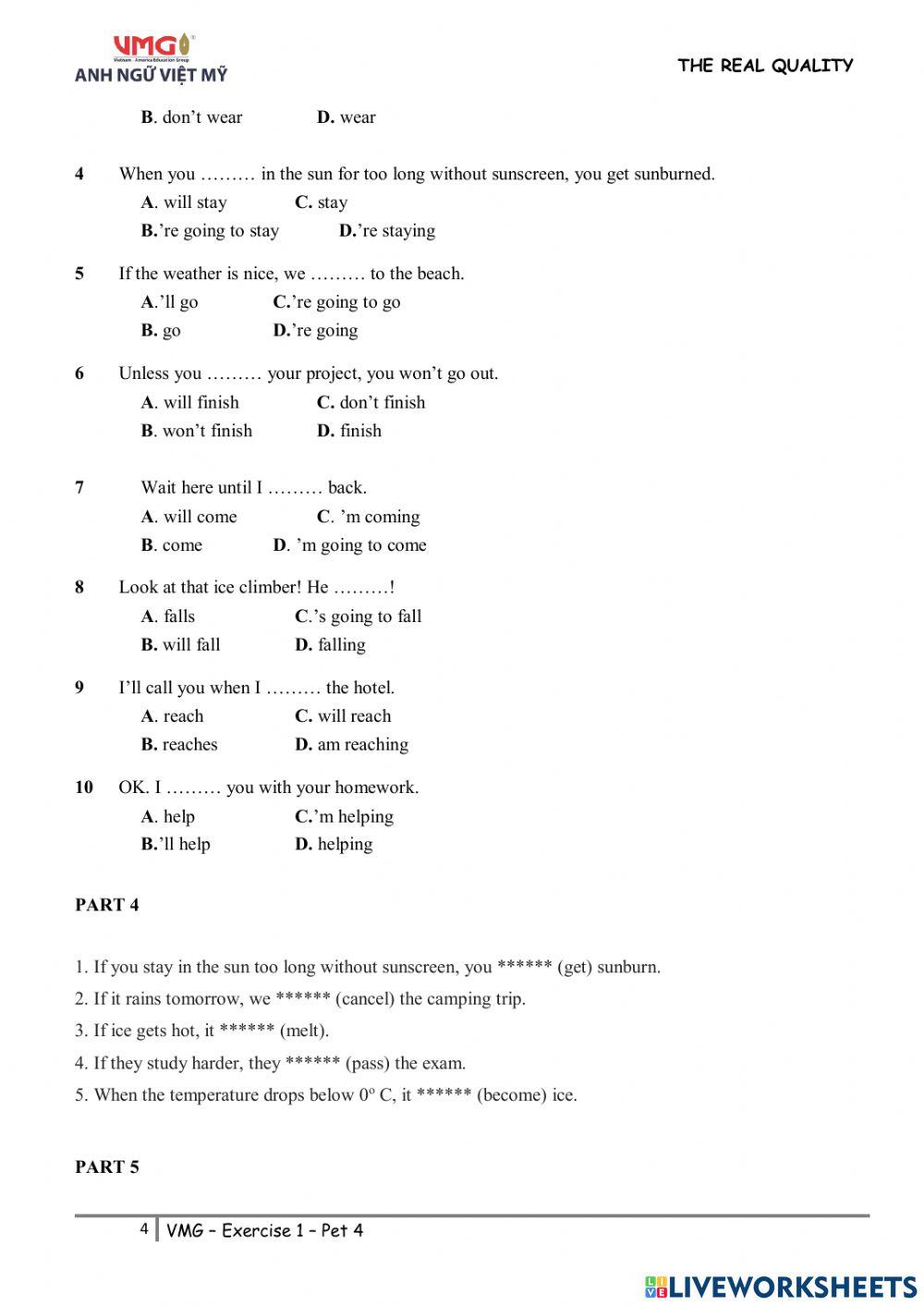 Online practice 1 - Pet 4 interactive worksheet | Live Worksheets