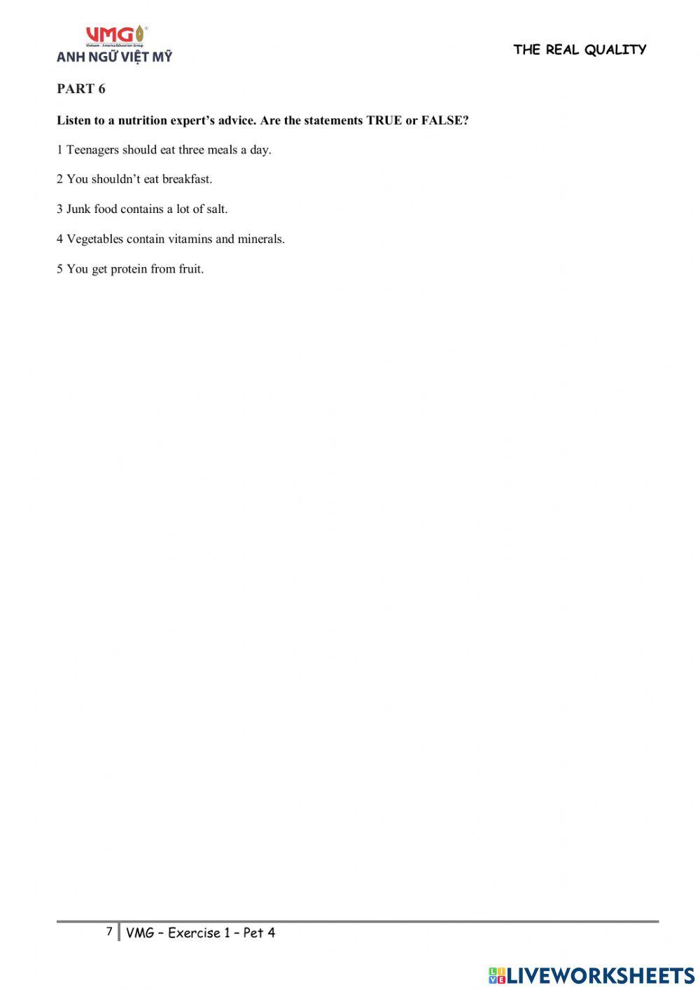 Online practice 1 - Pet 4 interactive worksheet | Live Worksheets