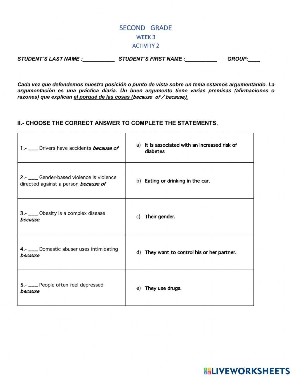 Week 3 Activity 2 worksheet | Live Worksheets