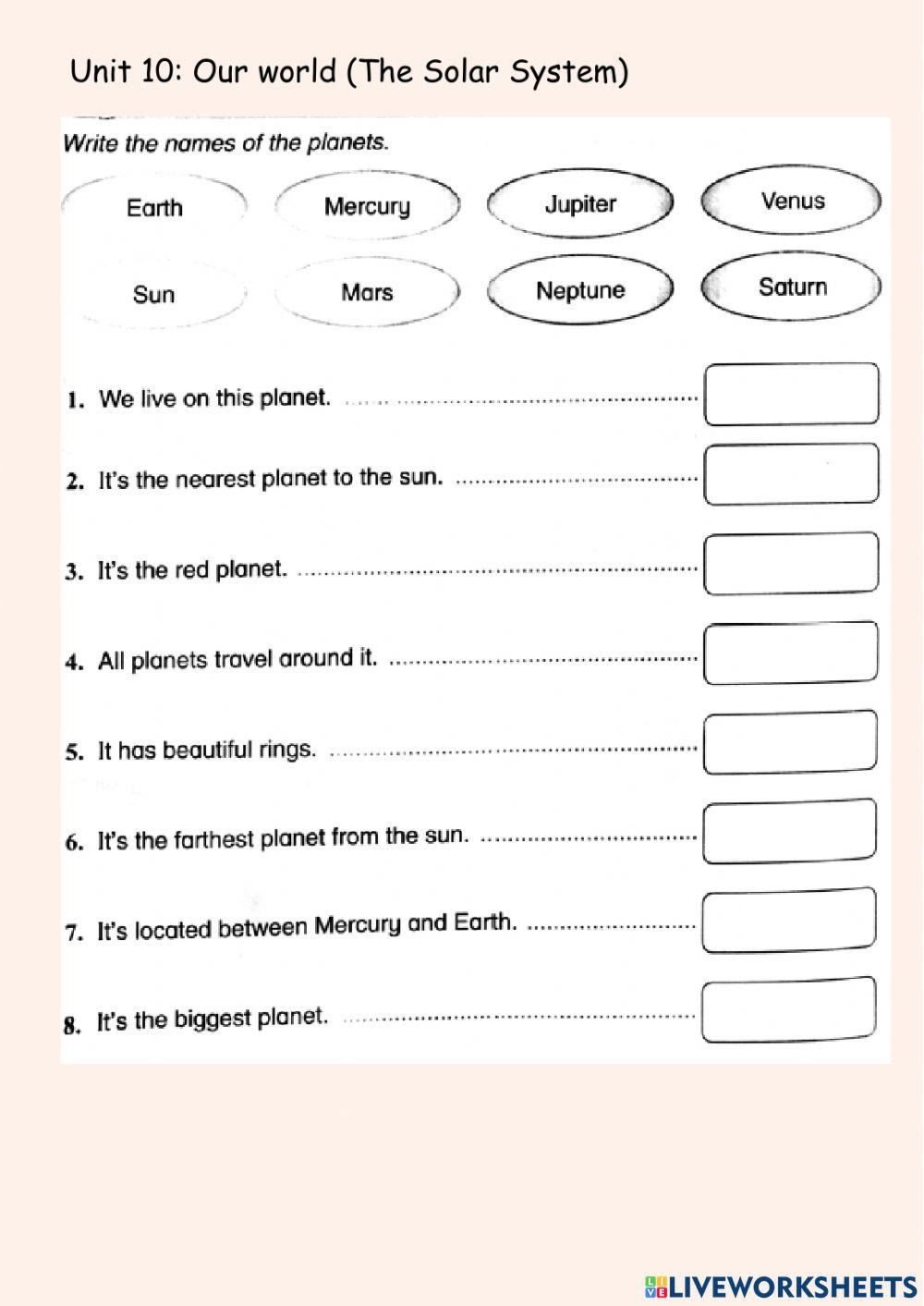 The Solar System 1698791 | limyenhong | Live Worksheets