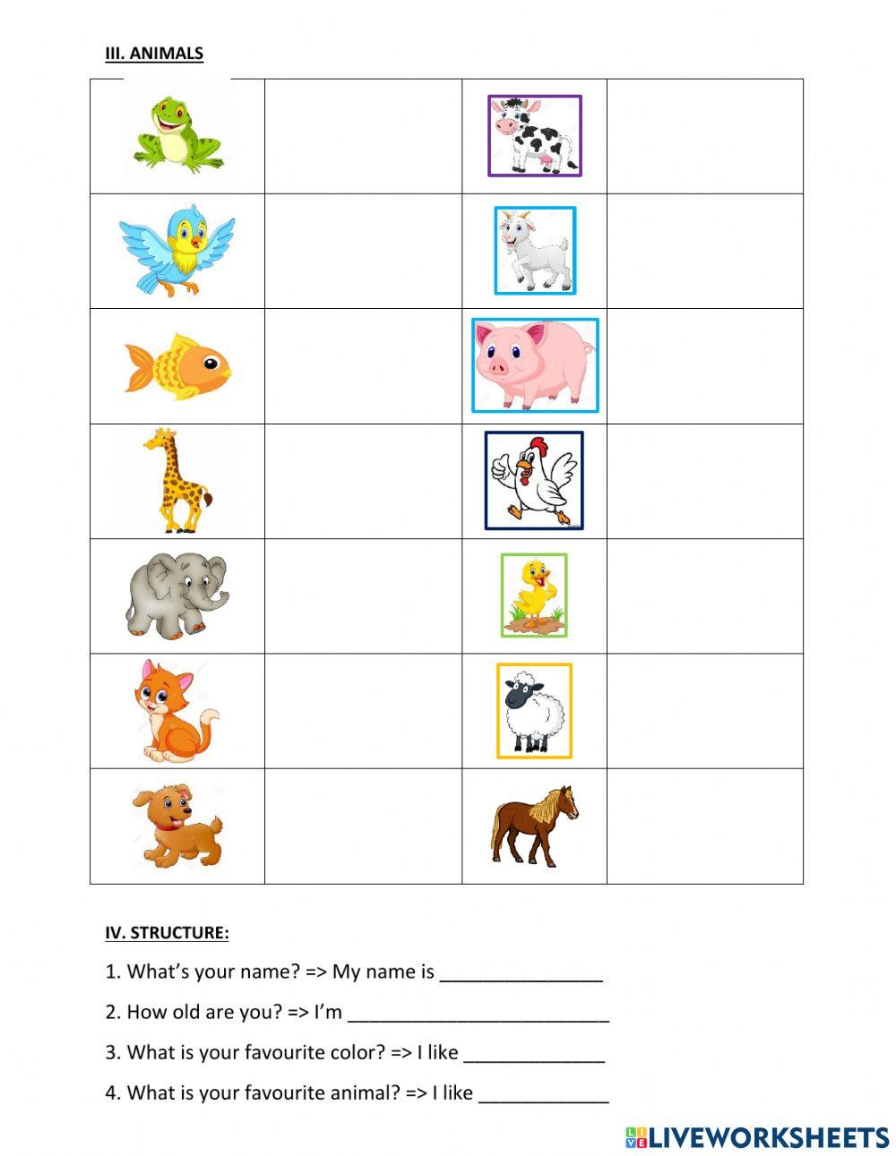 Unit Test - numbers, animals, colors 1698812 | Nguyễn Thị