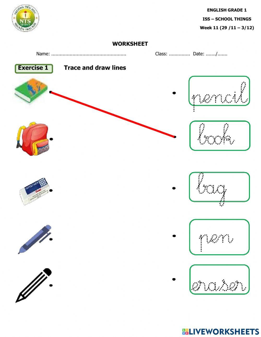 School things online exercise for 1 | Live Worksheets