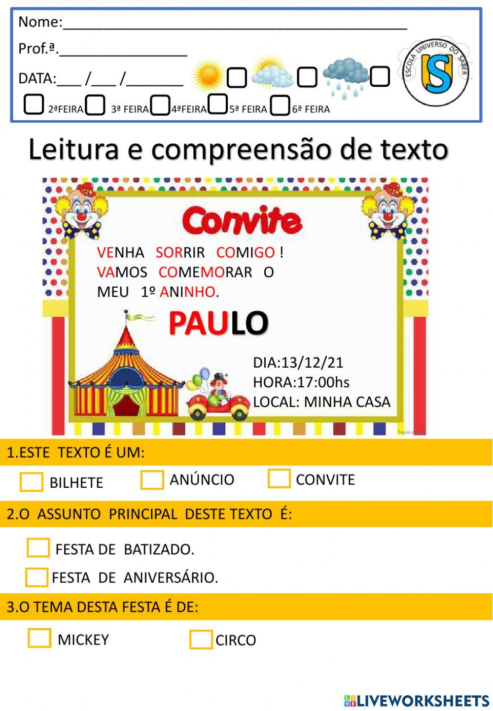 Atividade Genero Textual Convite - BRAINCP
